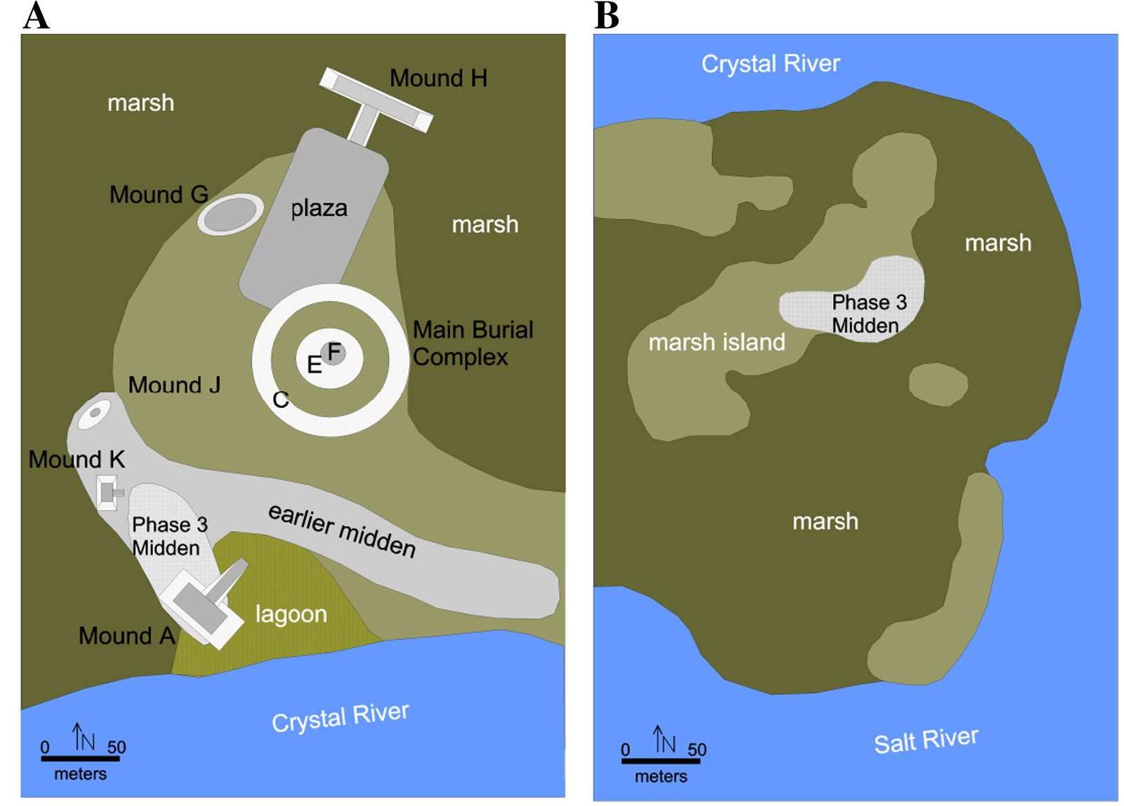 Map of crystal river (a) and roberts island (b) showing the