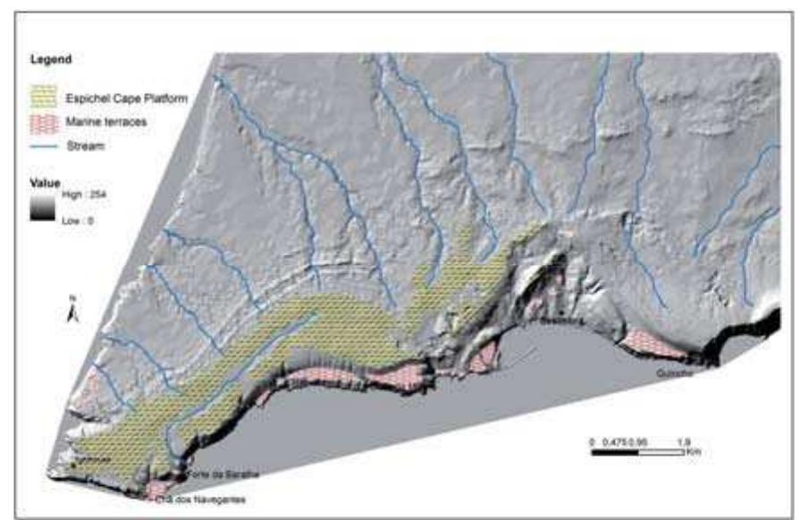 Map of marine terraces identified at the espichel cape area.