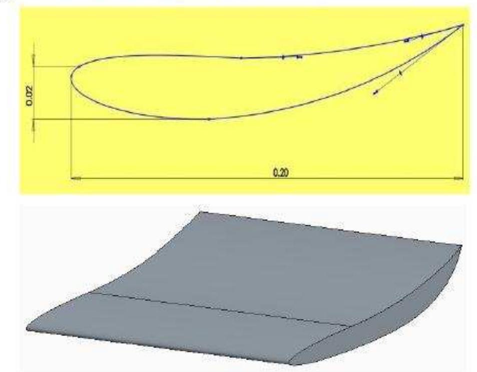 Dimension and cad model of modified naca 2412.