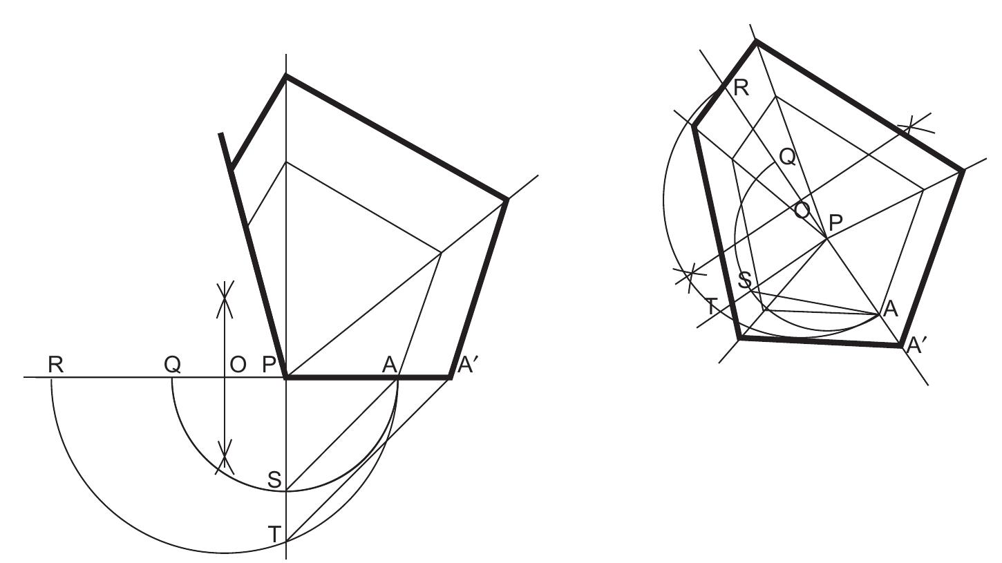 7 shows two similar constructions for enlarging a pentagon