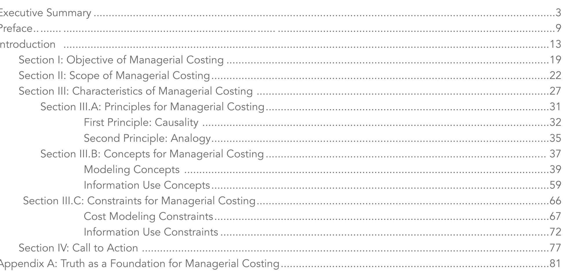 Table 1 - Conceptual Framework for Managerial Costing: