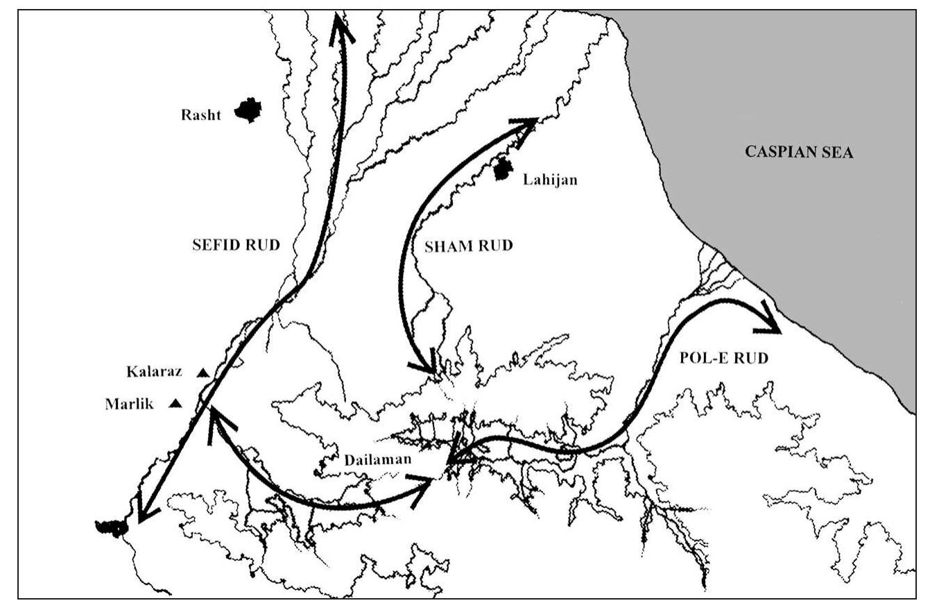 Map of the gilan region of northwestern iran, showing