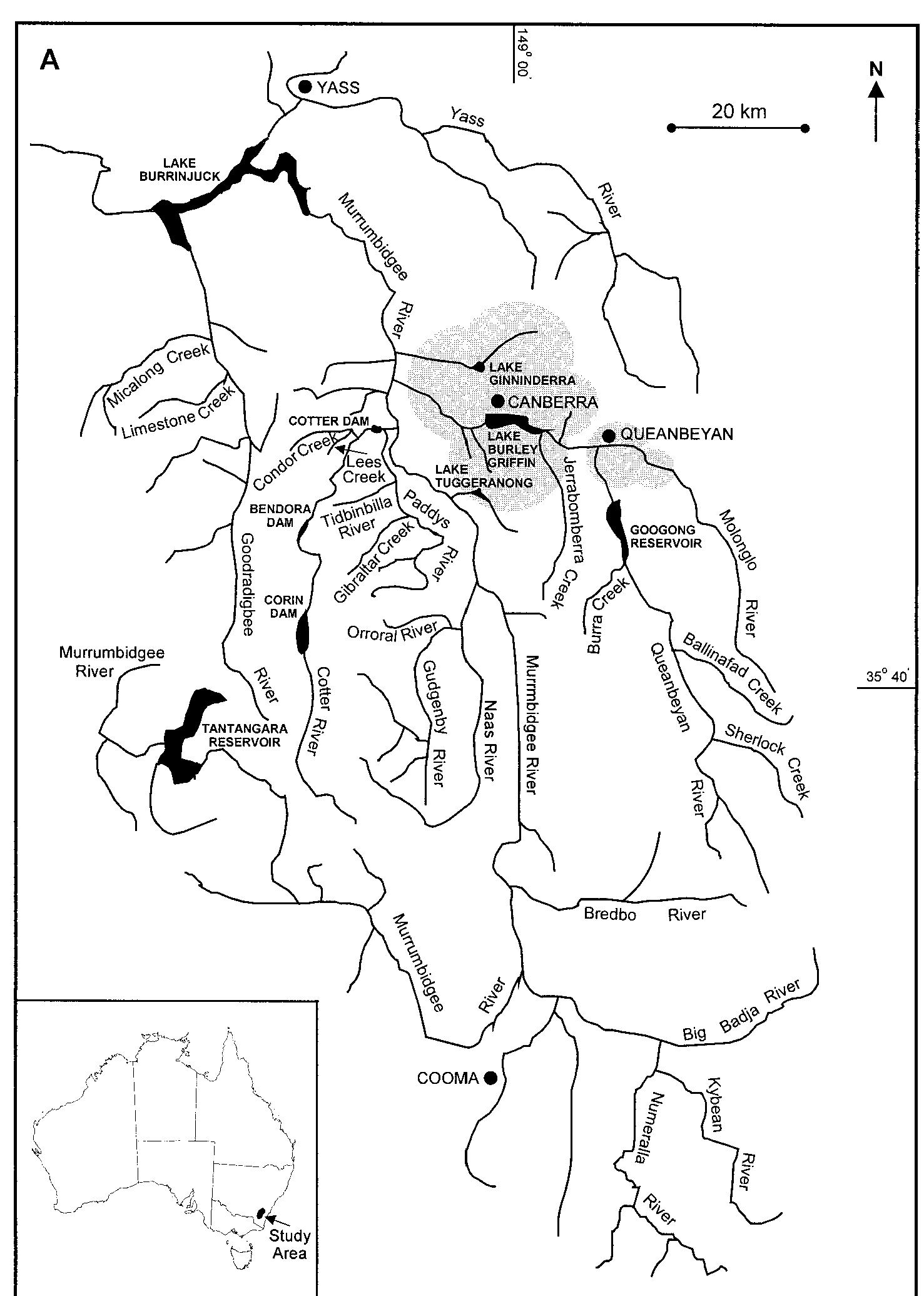 Fic. 1. major rivers, catchments, and locations of sampling