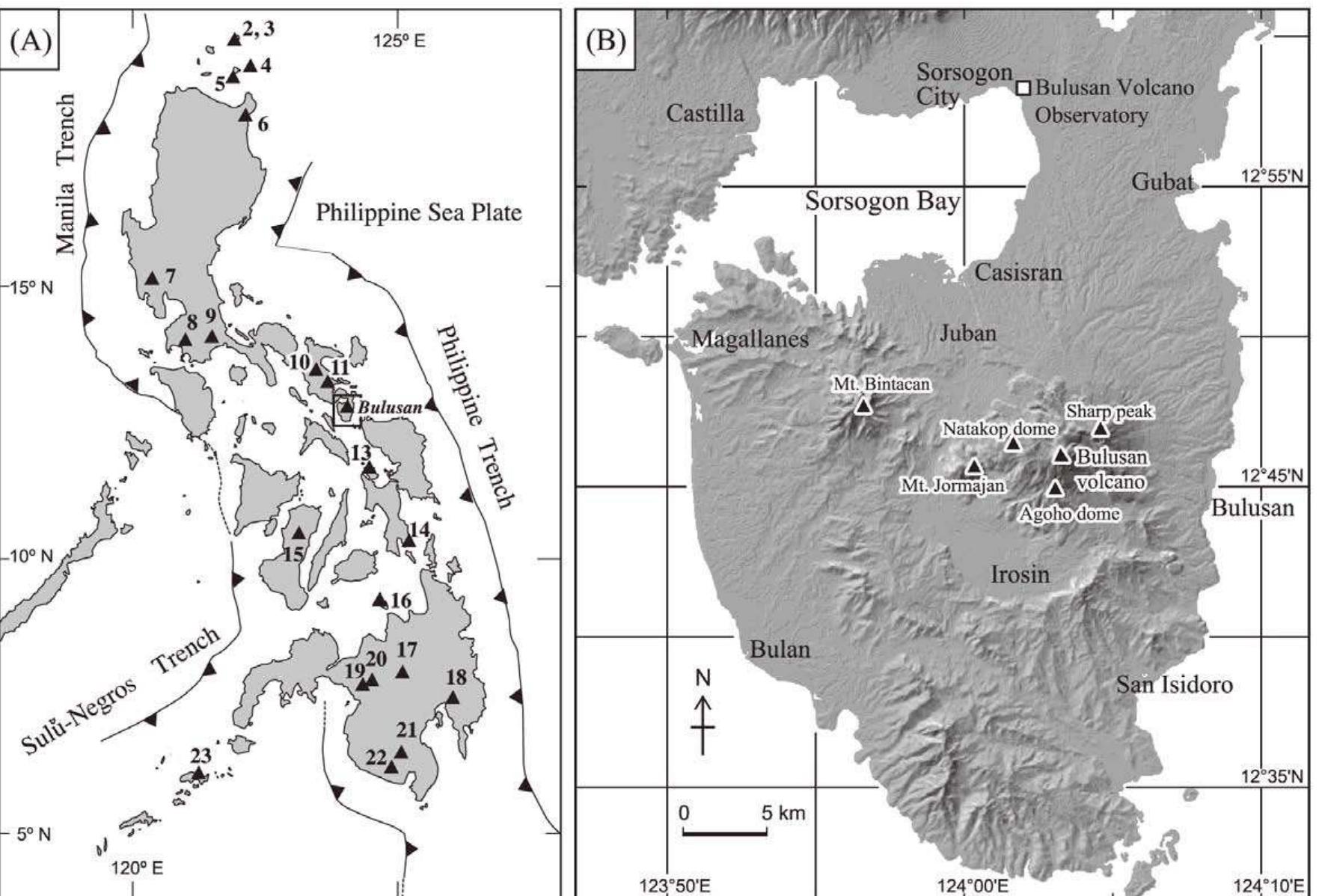 1 index maps. (a) active volcanoes in the philippines