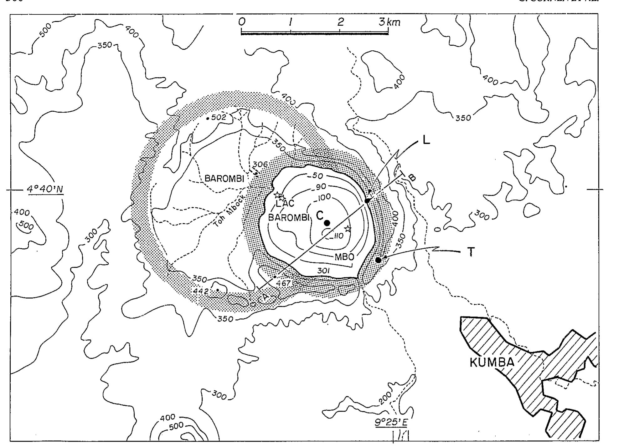 Schematic map of lake barombi mbo area, adapted from