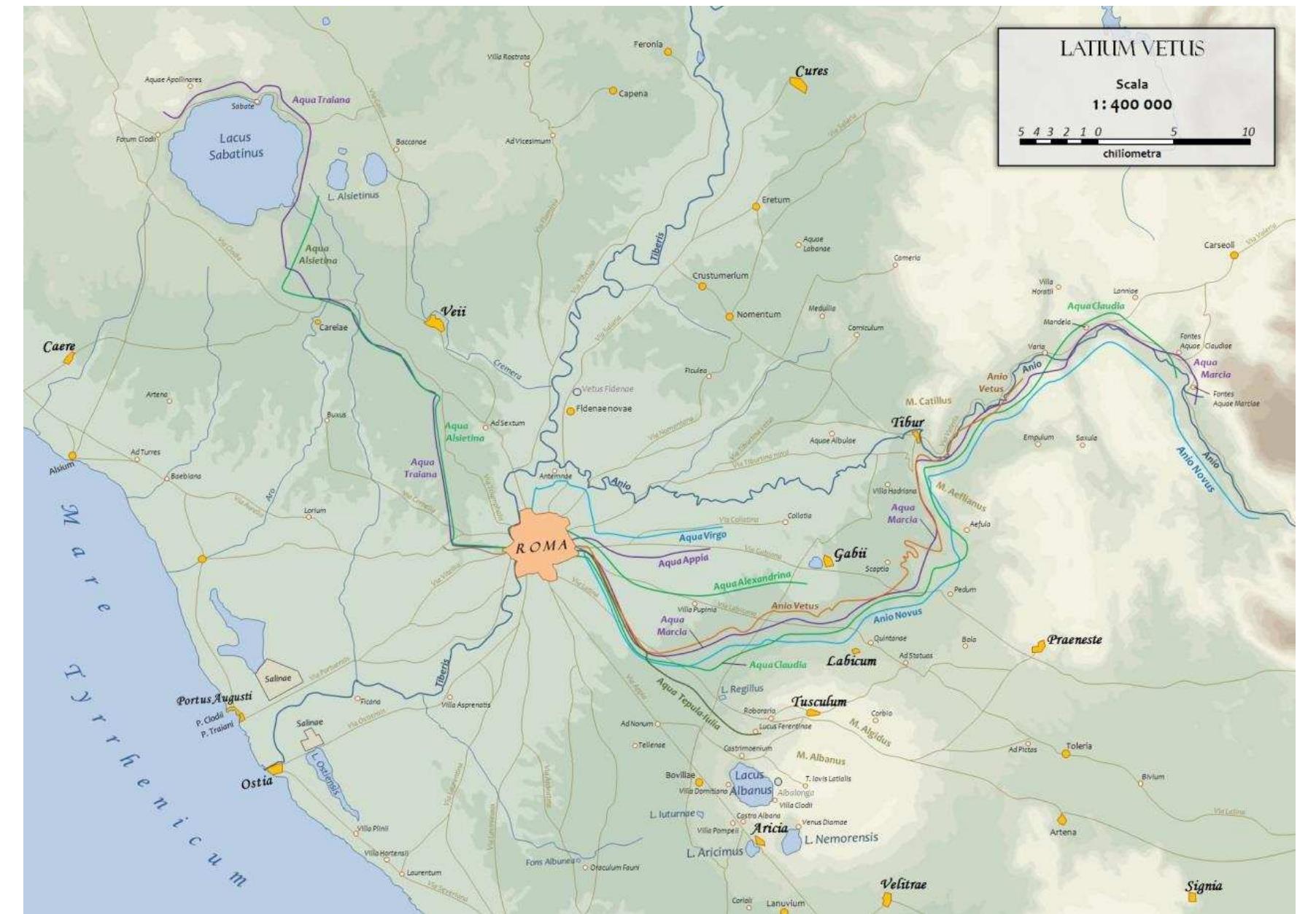 - schematic map of the aqueducts of ancient rome (map by