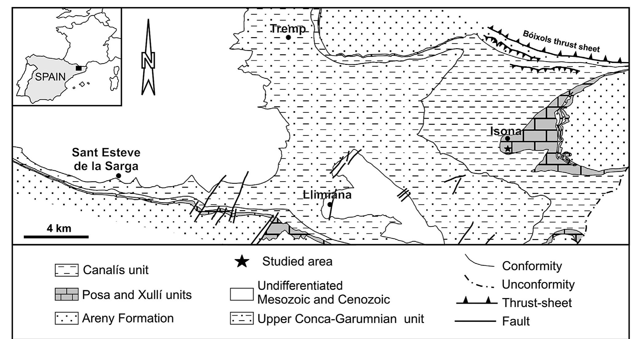 Geological map of the tremp basin with the location of the