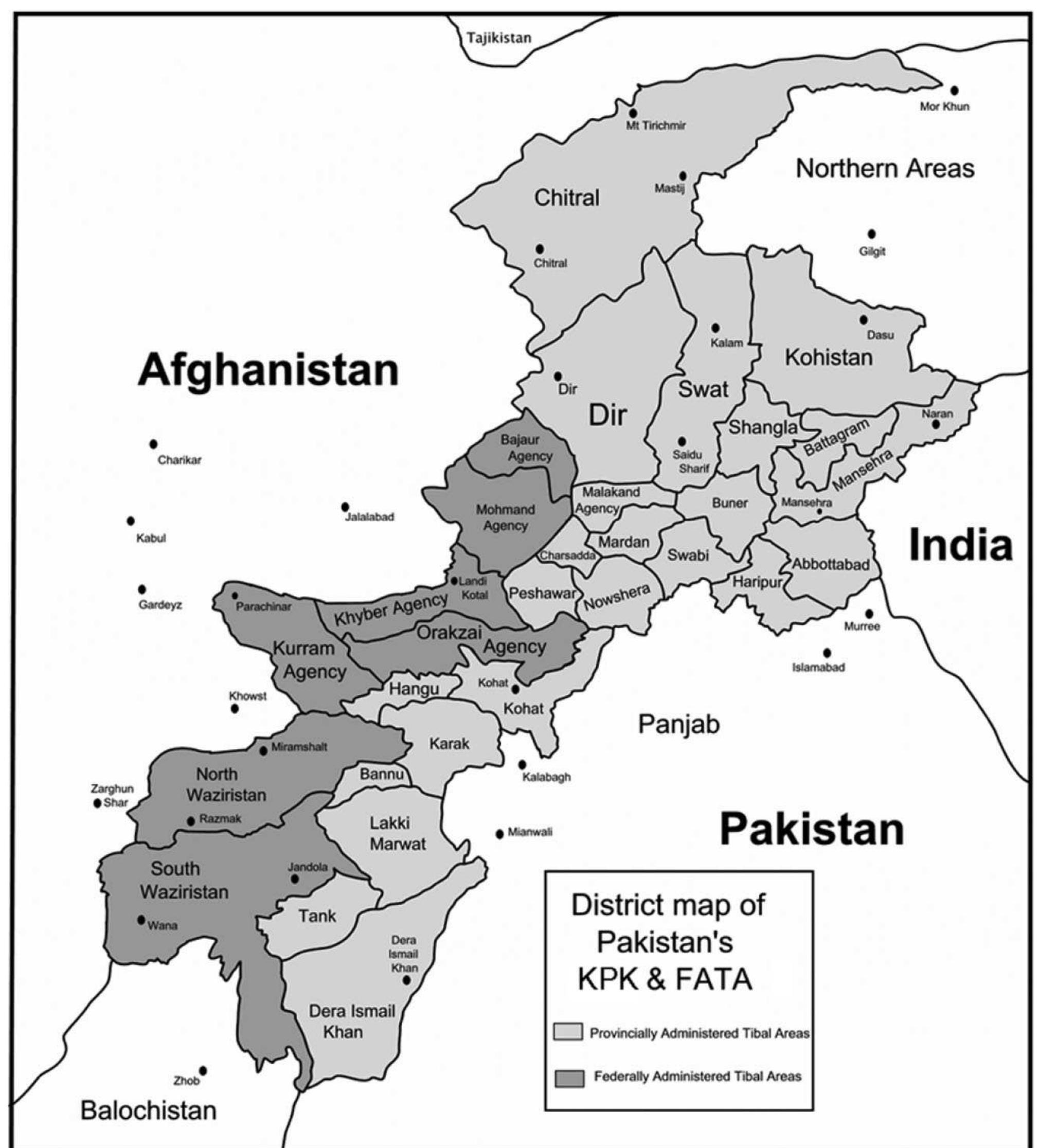 Map of khyber pakhtunkhwa (kpk) province and federally