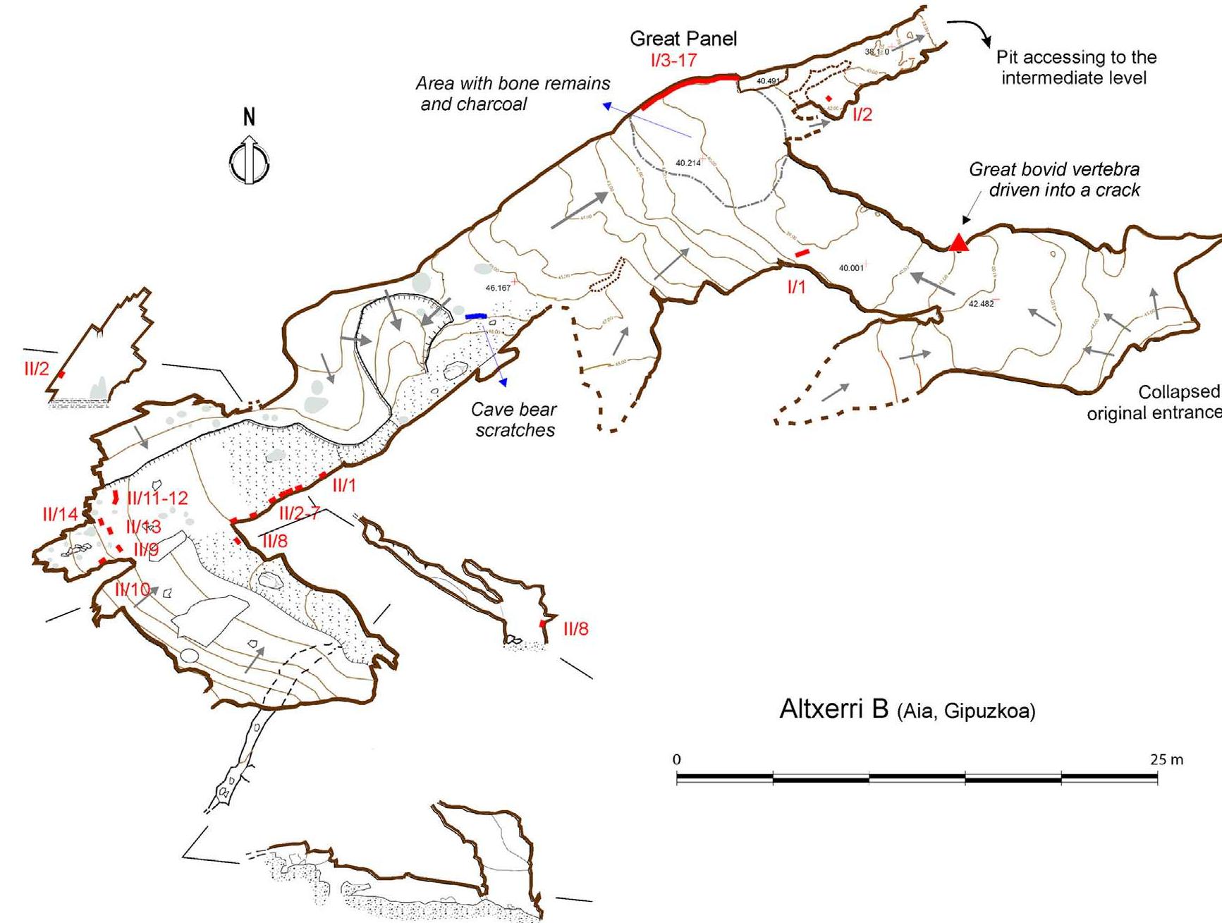 Plan of altxerri b cave, marking the position of the samples