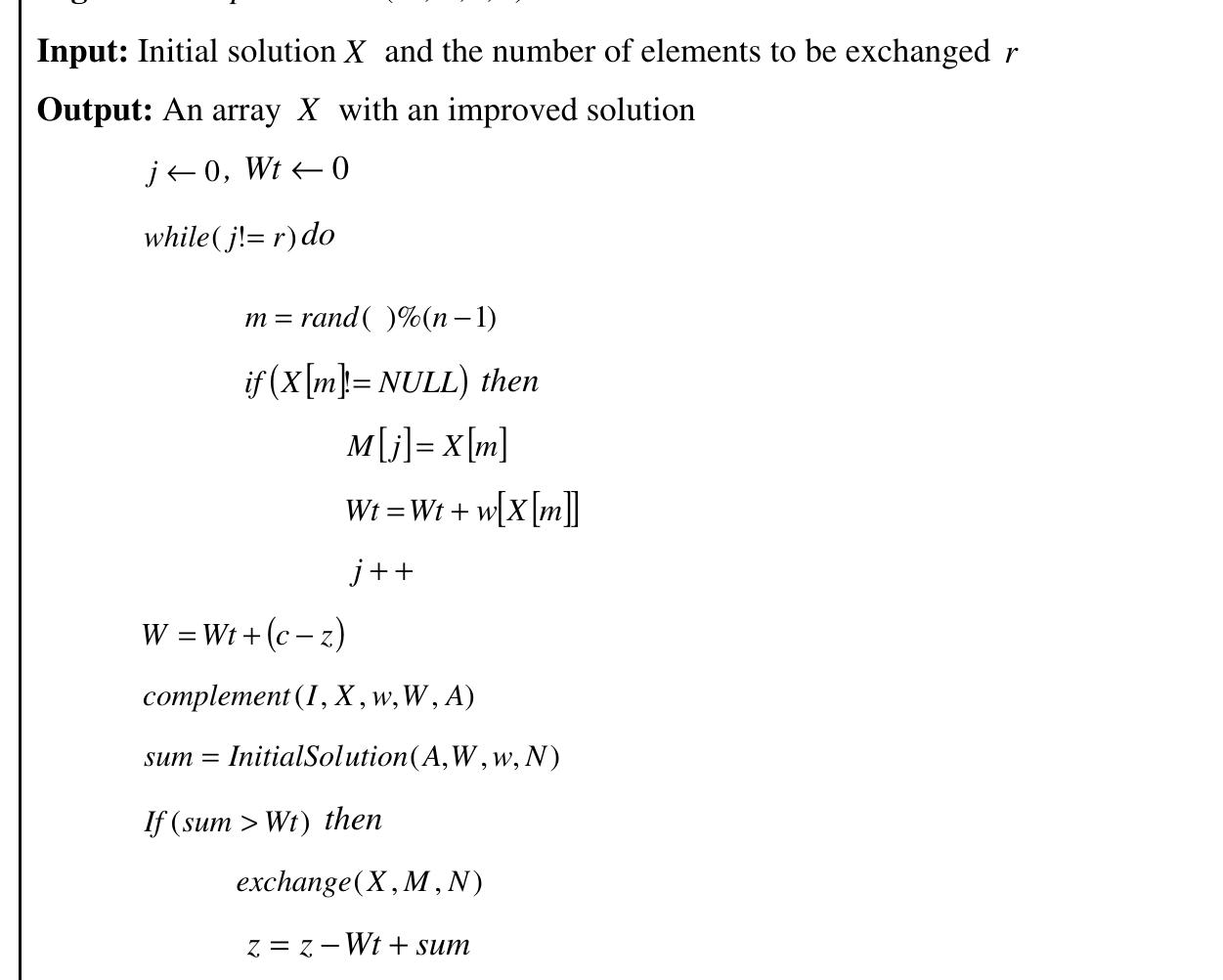 Pseudo-code for improving the initial solution.