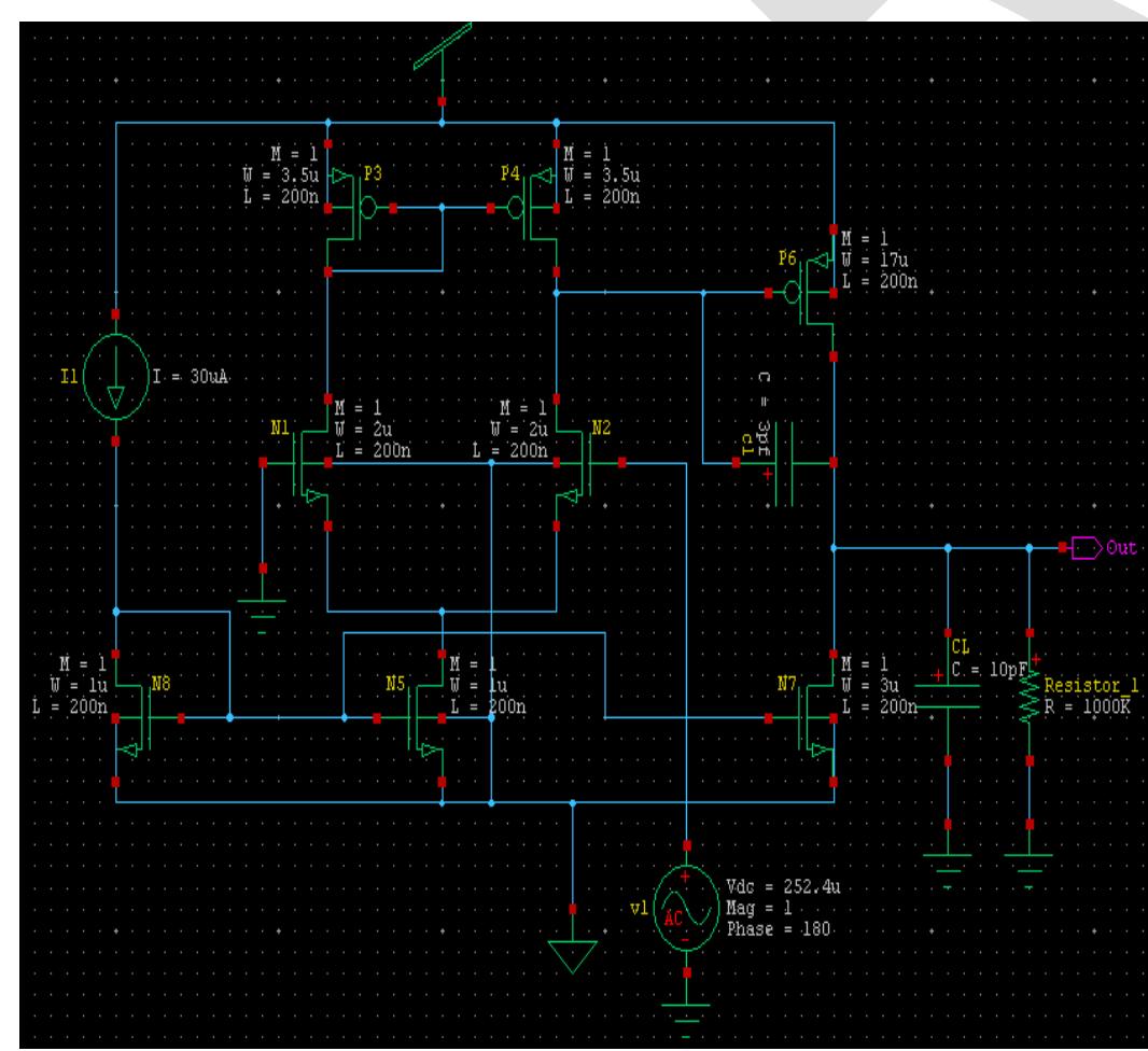 Schematic of two-stage op amp the first stage of two-stage