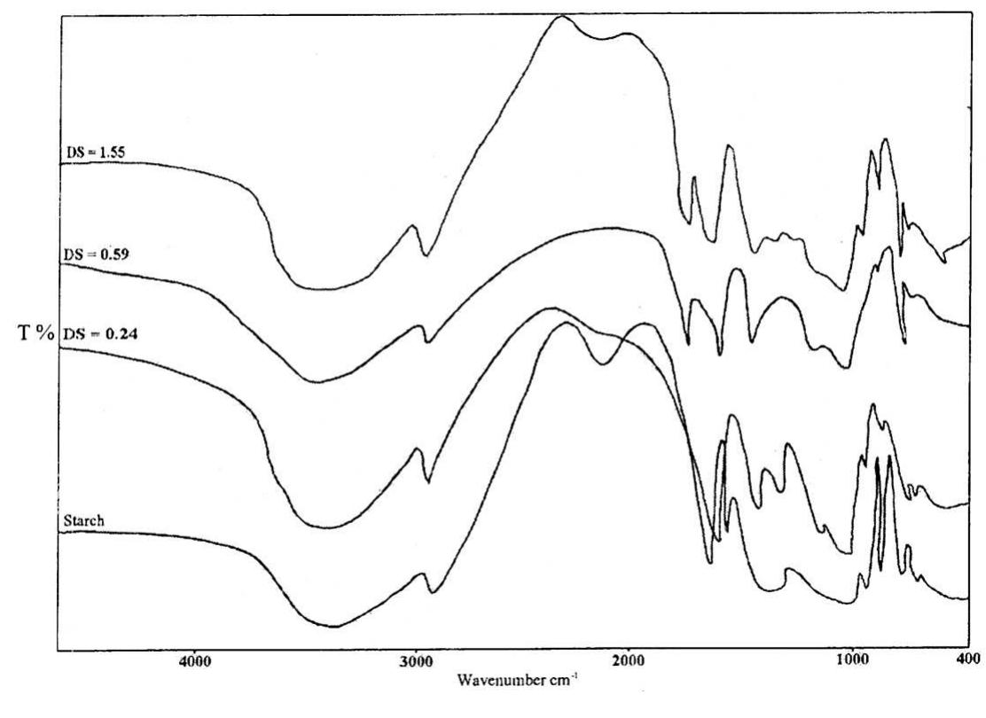 Ir spectra of starch and cms.