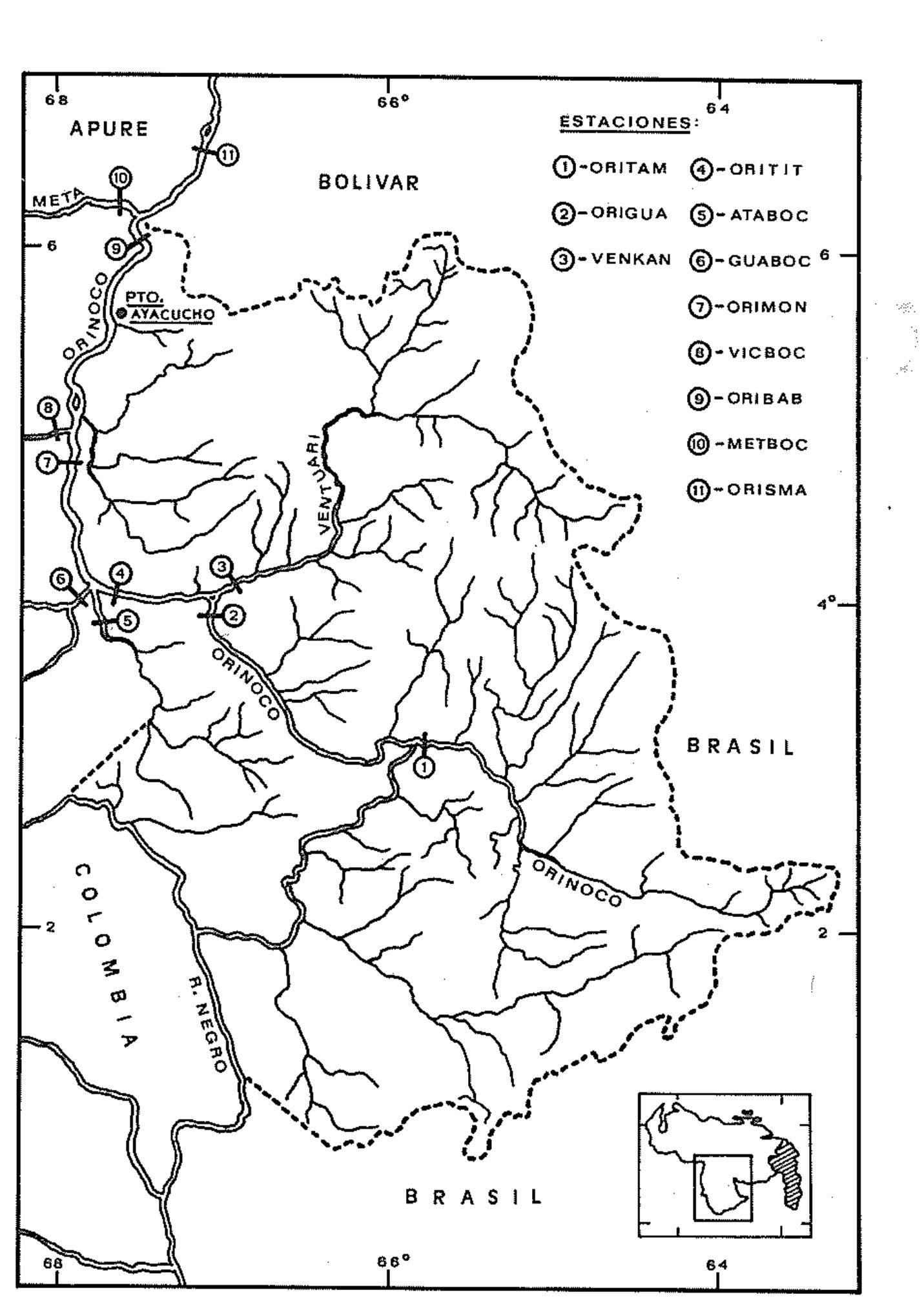 Mapa del orinoco en sus tramos alto y medio con indicacién