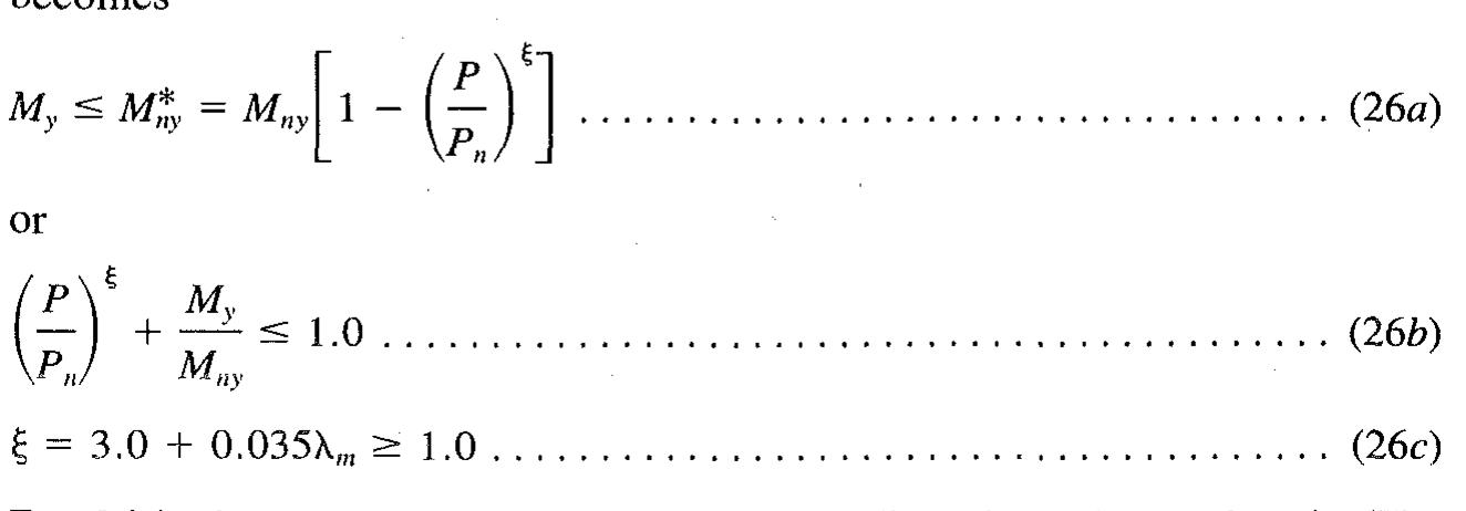 Figure 7 - Design Interaction Equation for Steel
