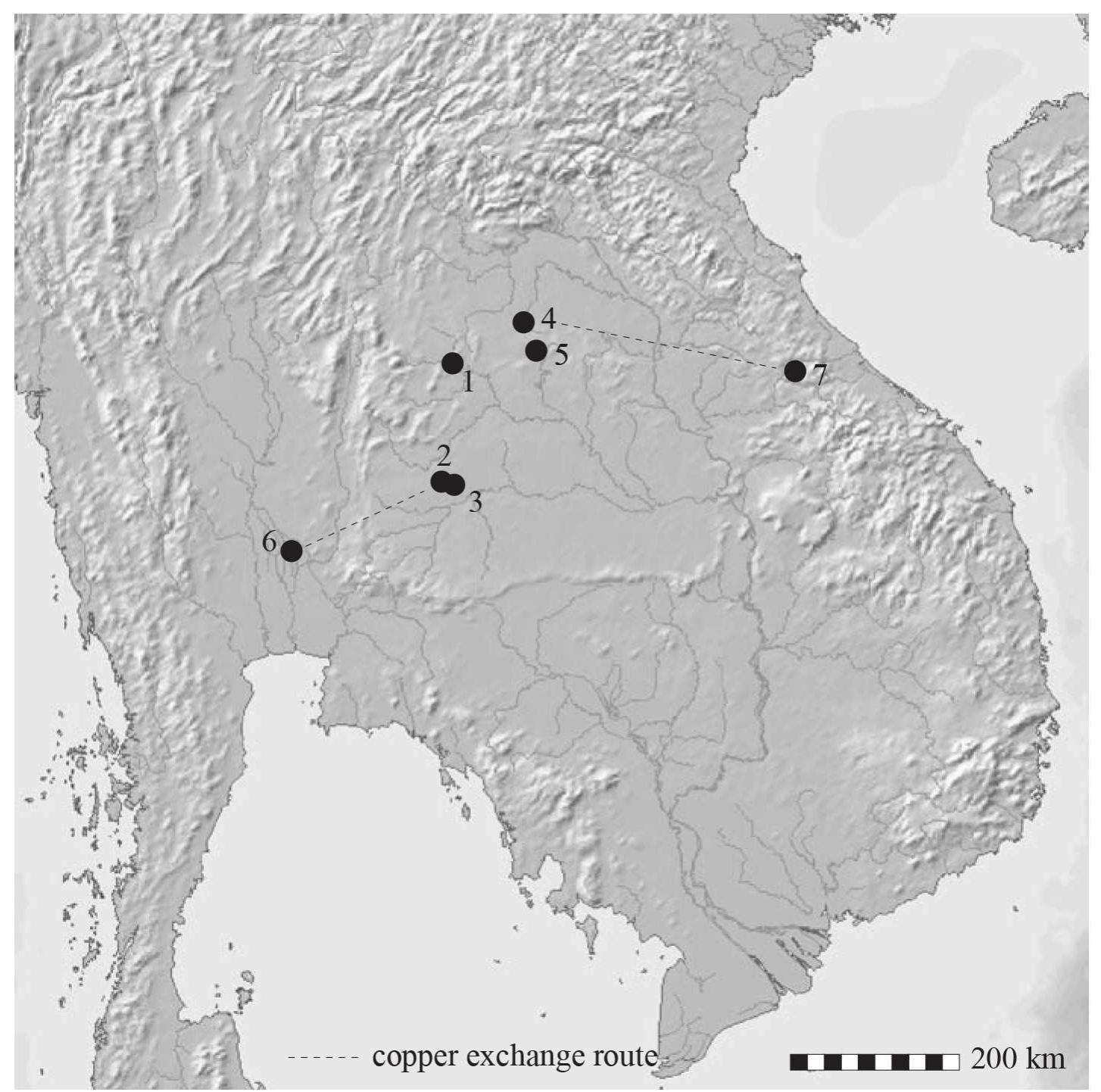 Topographic map with the location of the thai sites