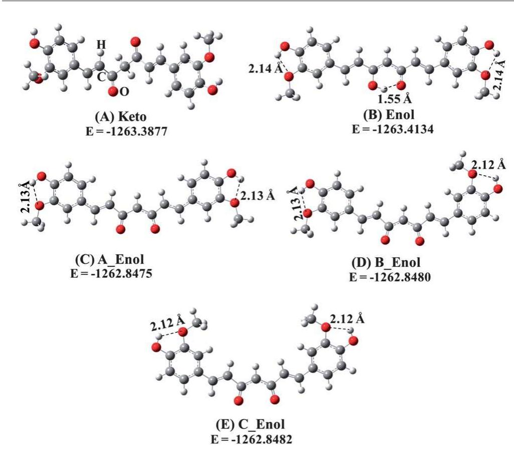 Optimized structure of curcumin in (a) trans keto form (b)