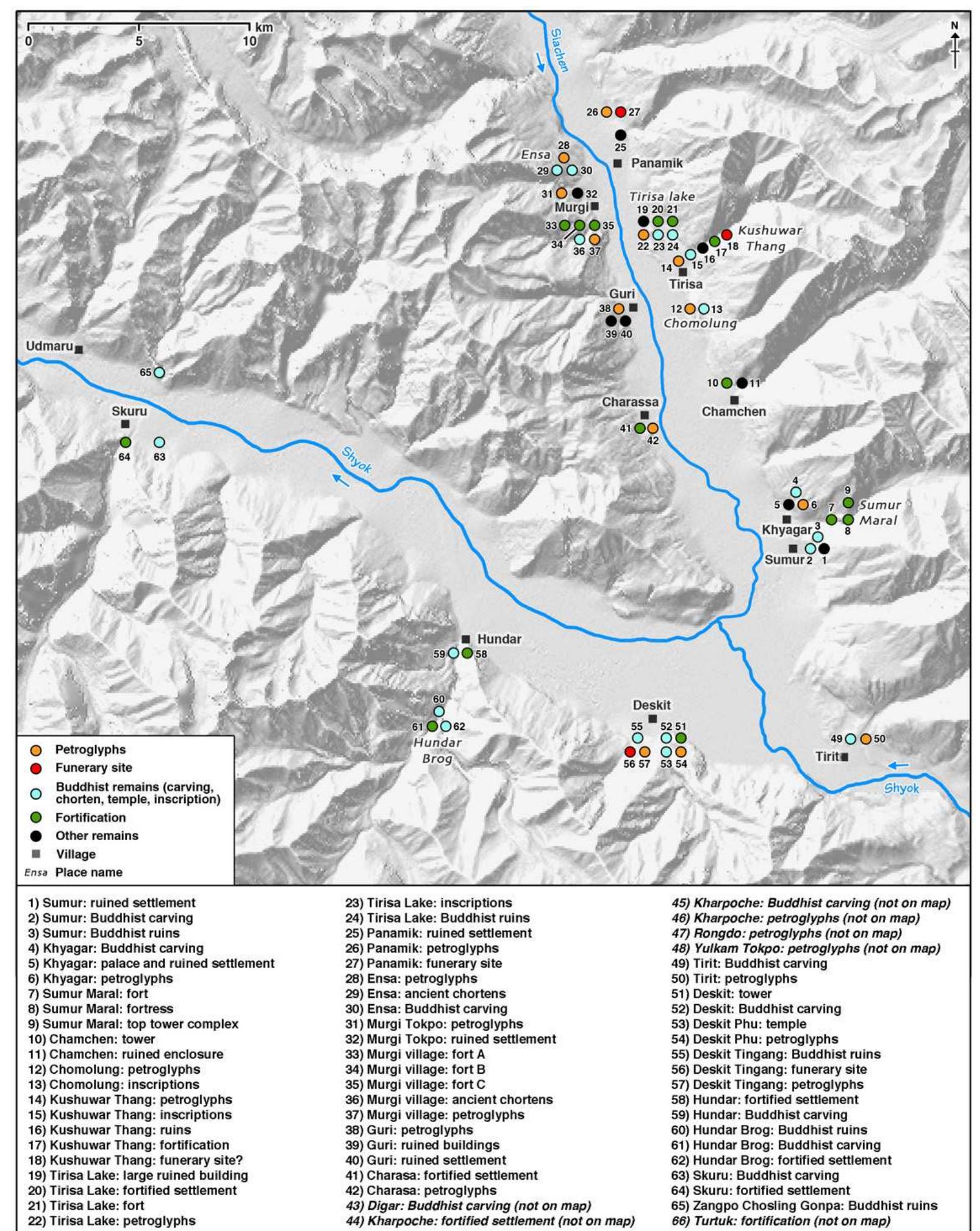 Maps of the main archaeological sites surveyed along the