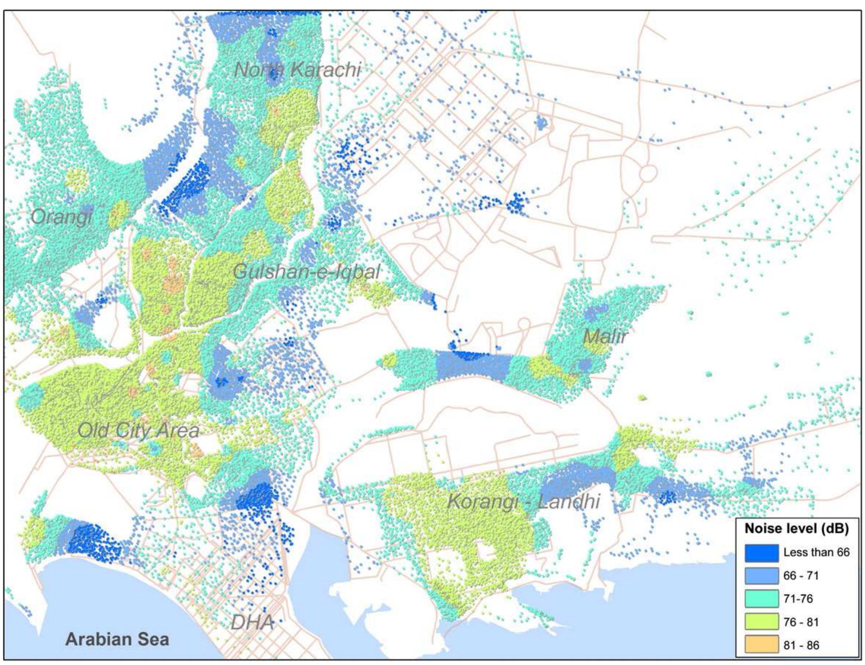 Population density of karachi city overlaid with noise