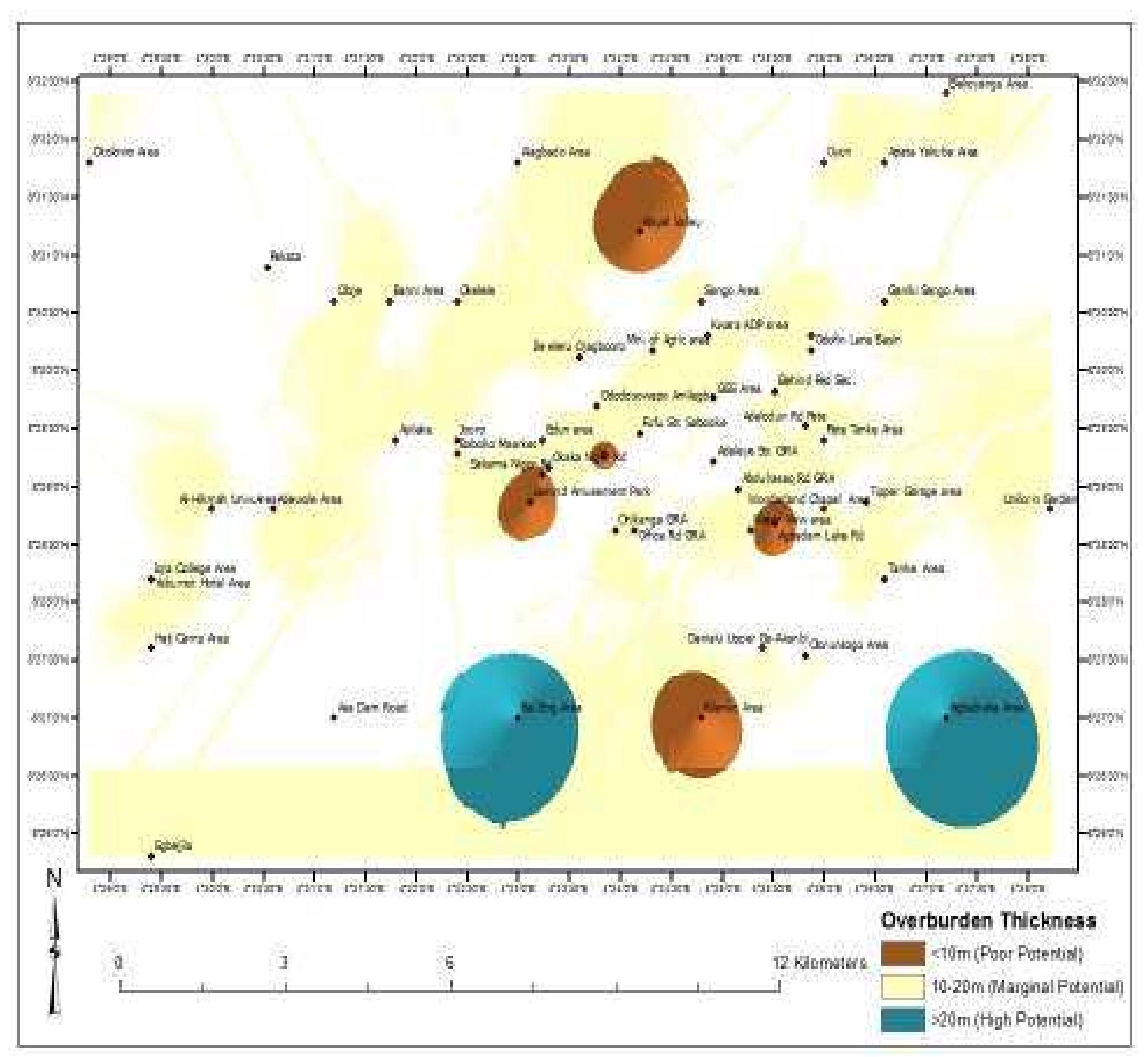 Overburden thickness map of ilorin city