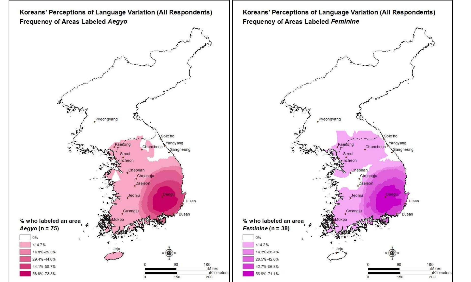Composite maps of aegyo (left) and feminine (right) figure