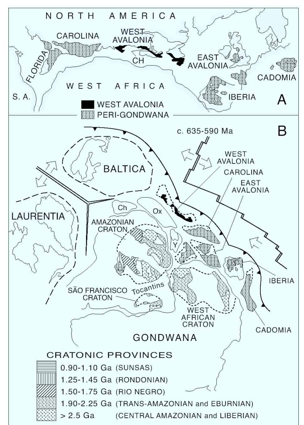 A: early mesozoic reconstruction showing the locations of