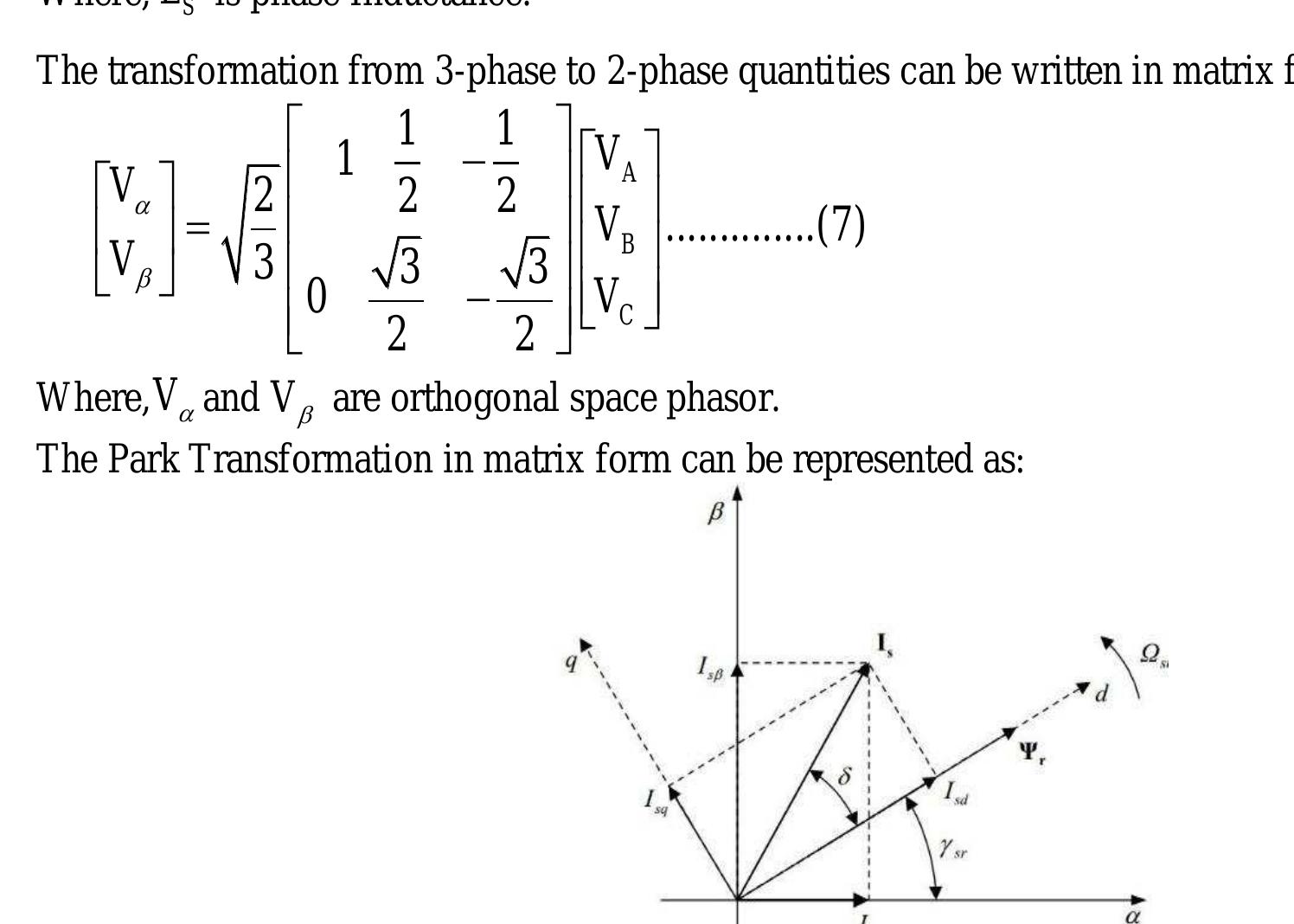 Vector diagram of pmsmmotor in stationary a—f and
