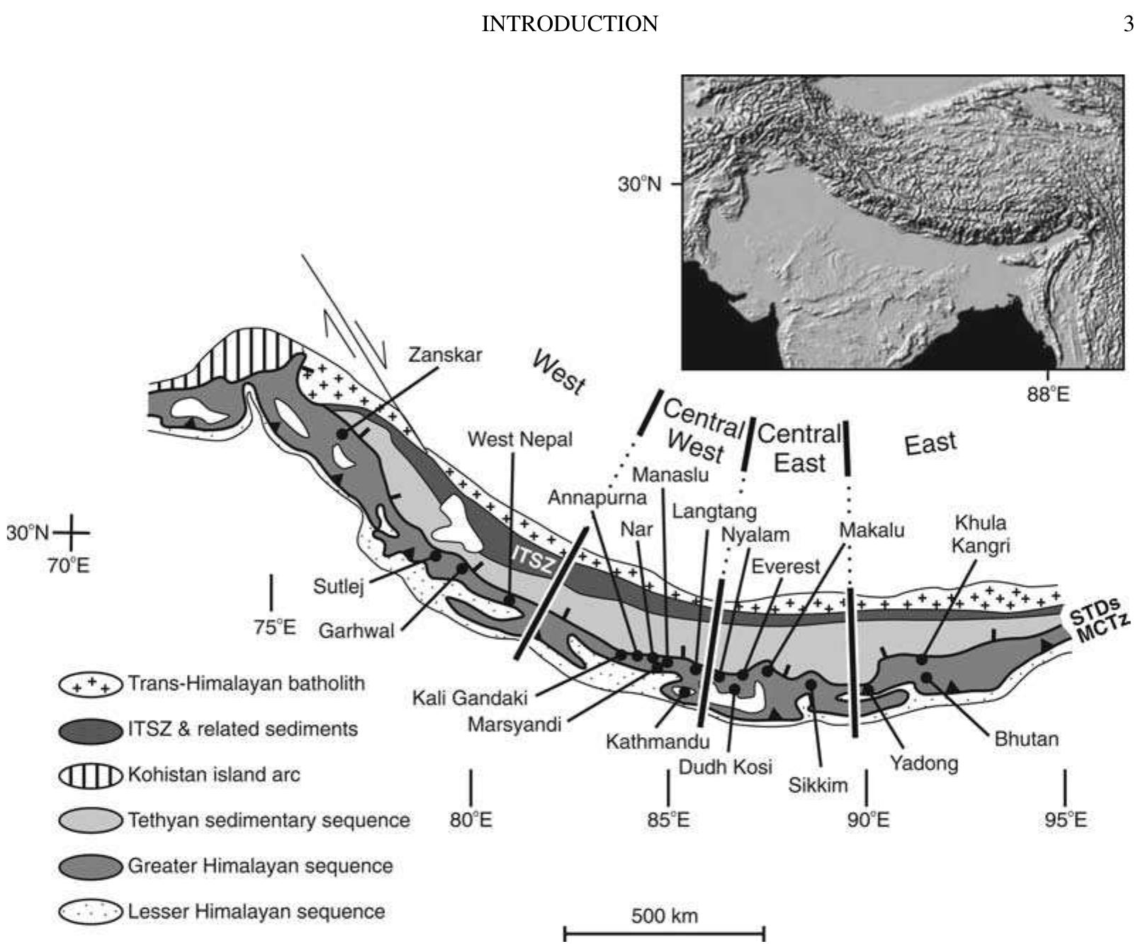 Simplified geological map of the himalayan orogen, with