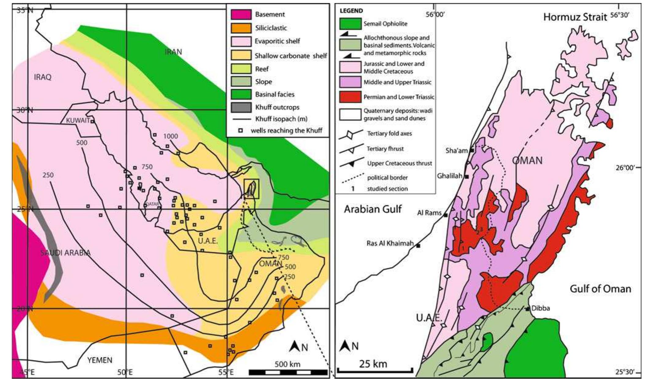 Left paleogeographic map of the arabian plate at the time of