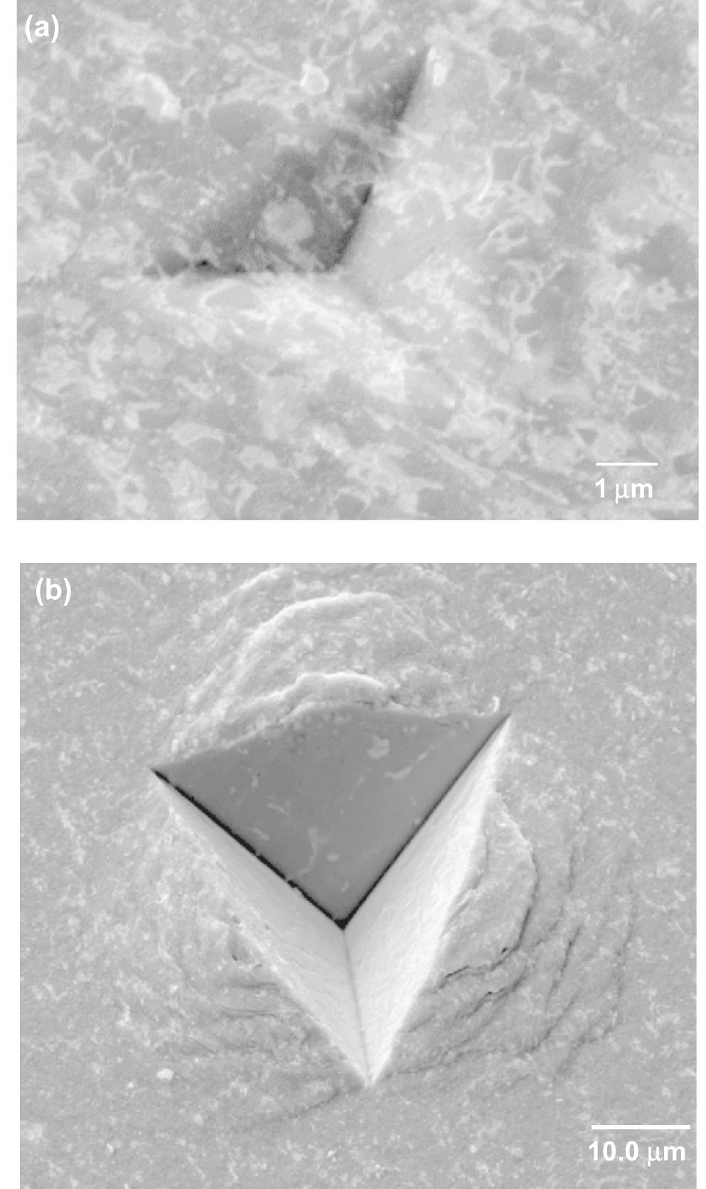 Scanning electron micrograph of typical indentation