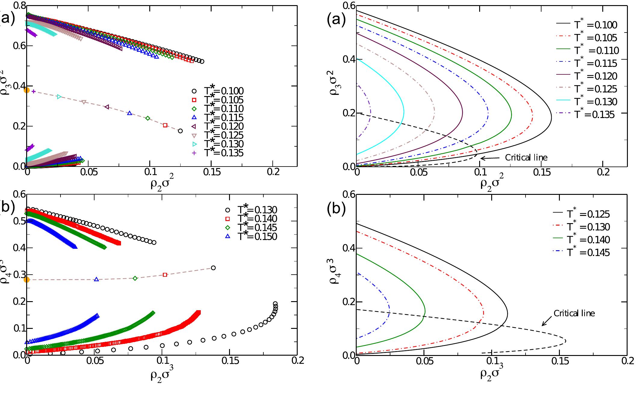 Projection of the phase diagram of the (a) 2d binary mixture