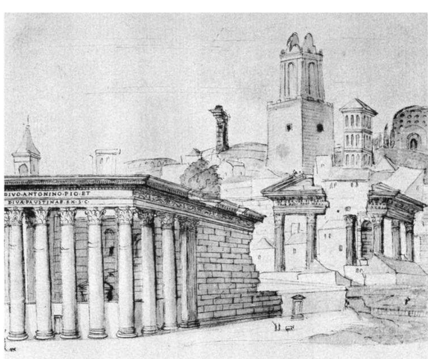 View northward from the forum. the remains of the quirinal