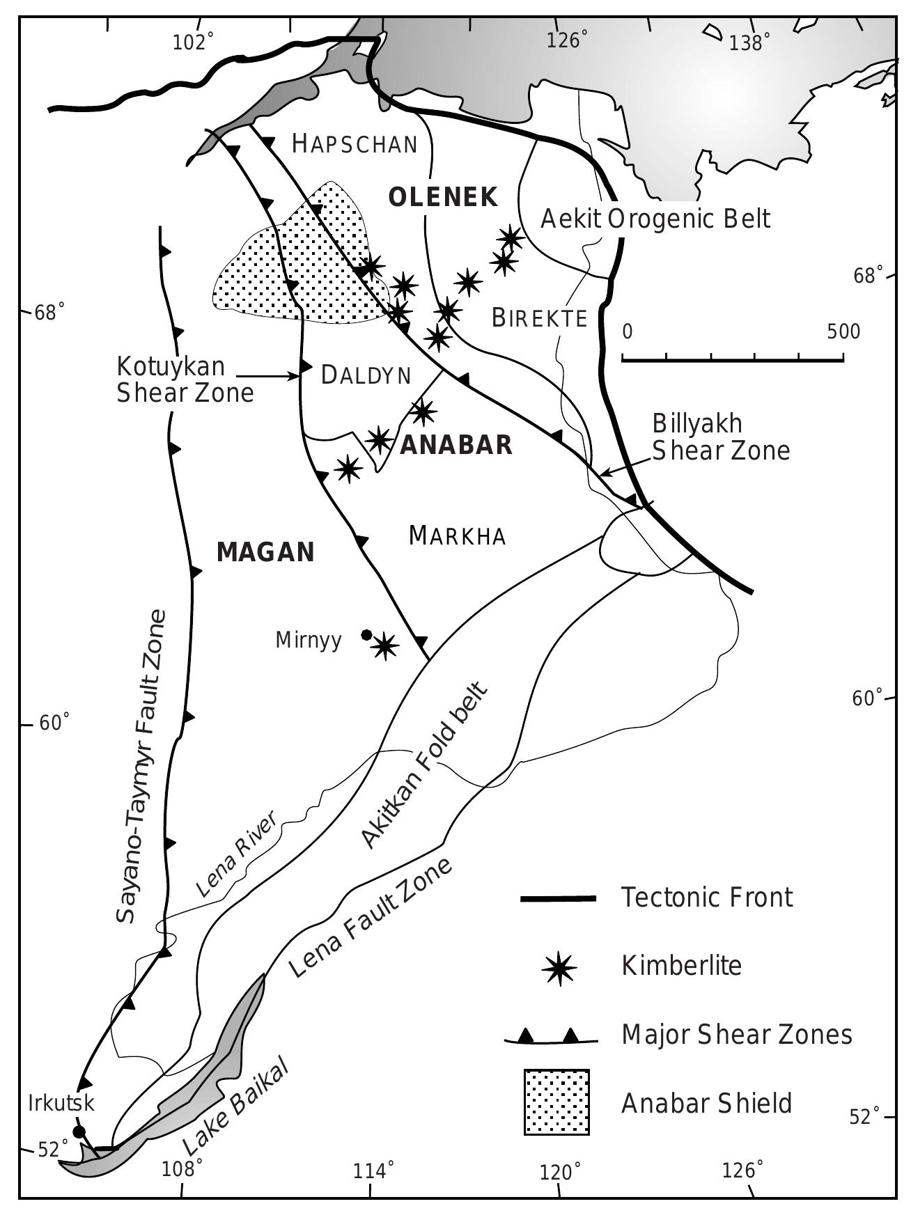 Terrane map of the eastern part of the siberian platform,