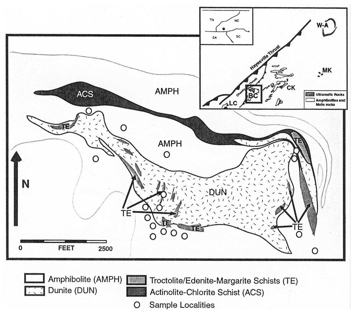 Simplified map of the buck creek complex, modified from