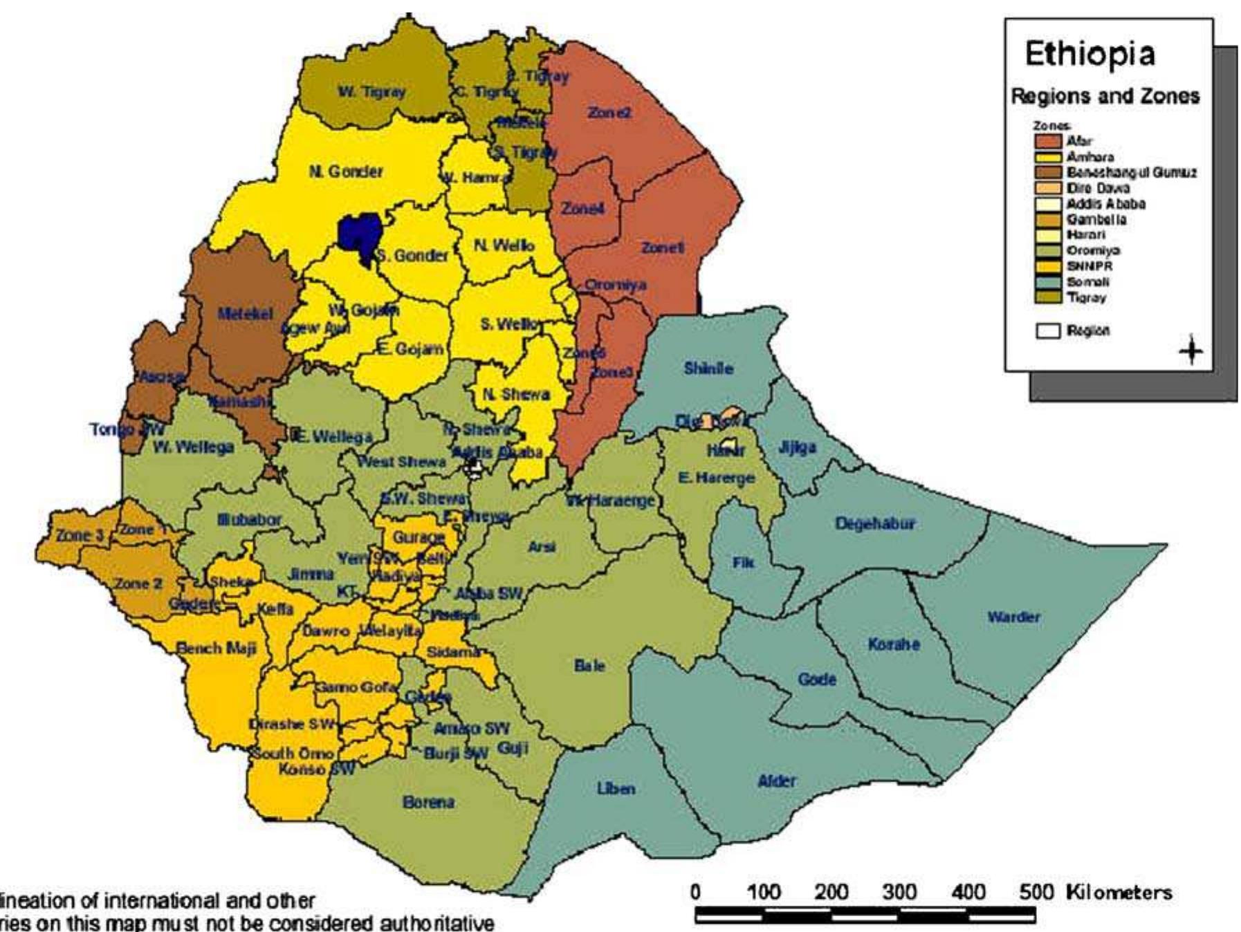 Map of ethiopia indicating the study zones (south gondar,
