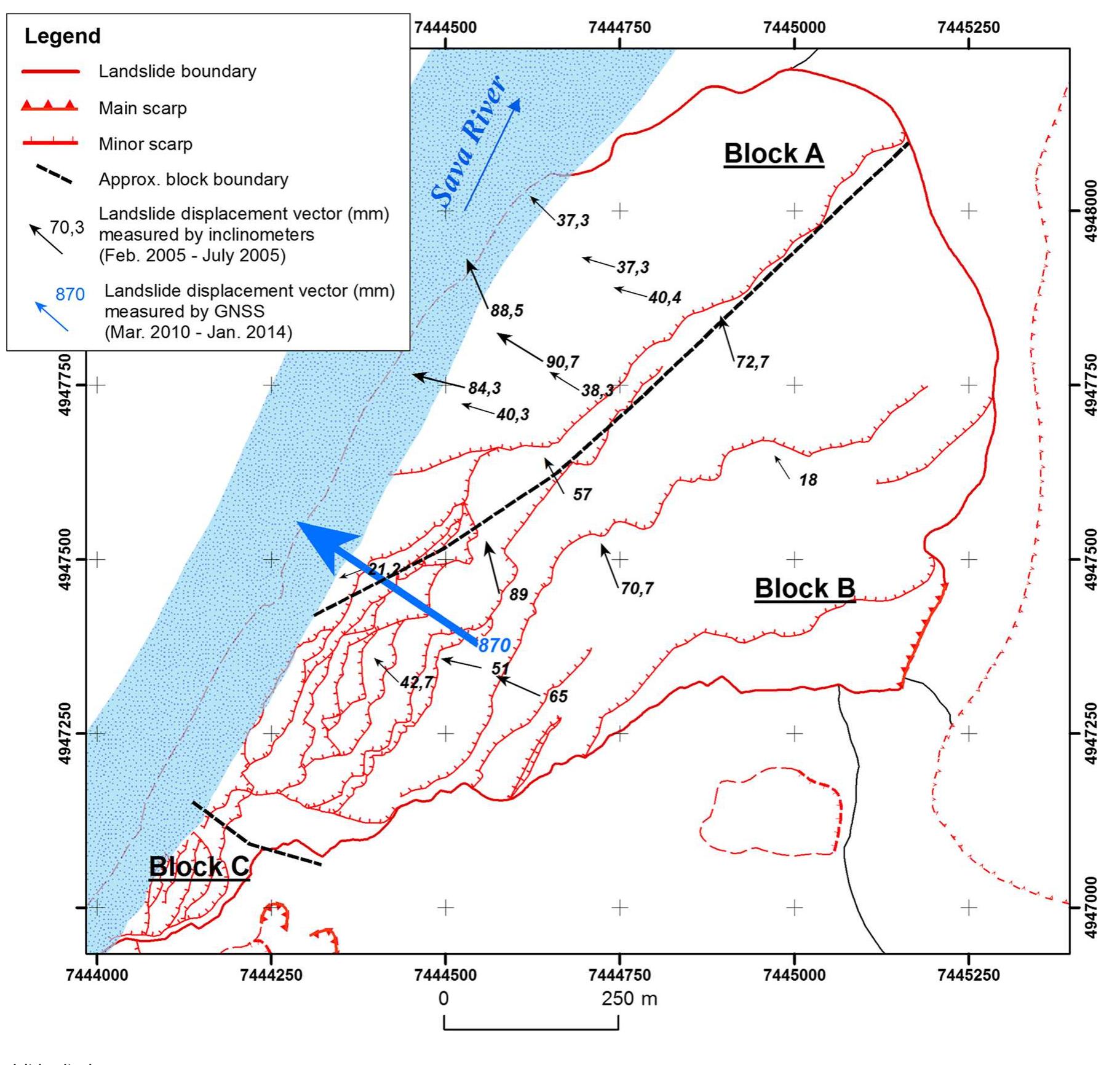 Landslide displacement vector map