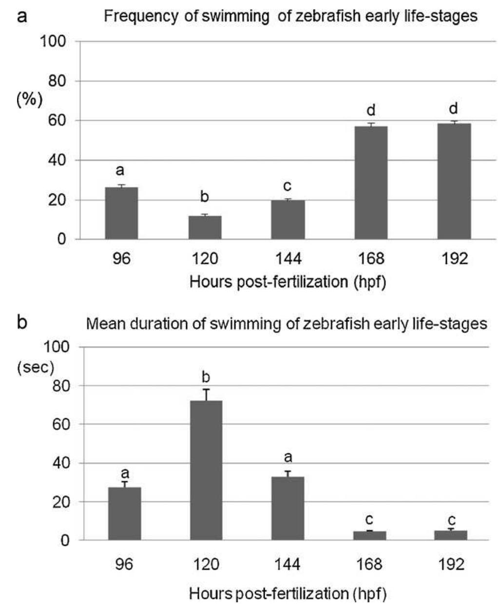 Swimming behavior of zebrafish early life stages. swimming