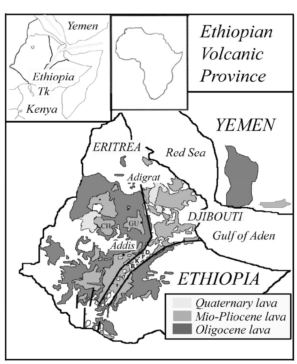 Map of the ethiopian volcanic province showing ages of