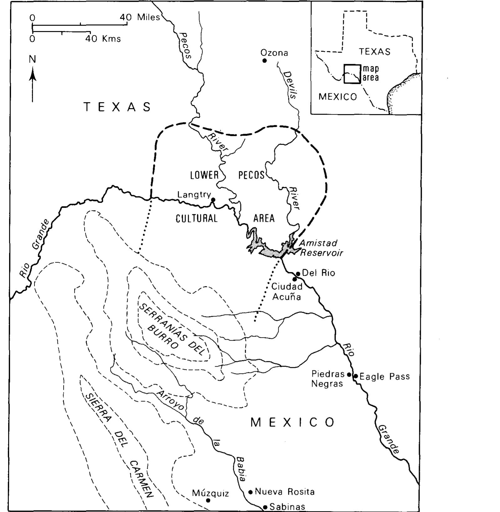 Map of lower pecos river region. 264 rock art from texas and