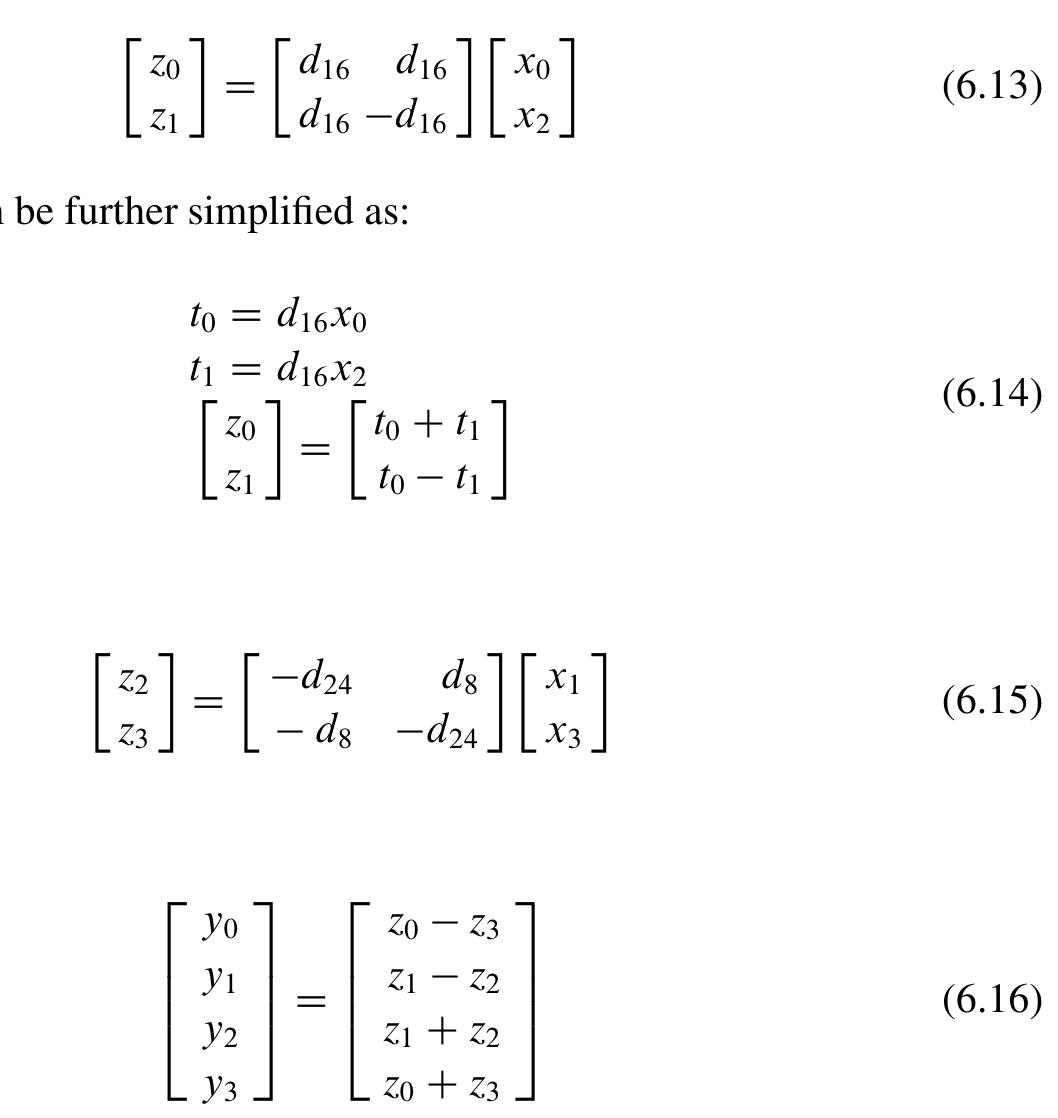 The direct 1d 4-point transform using (6.12) would require