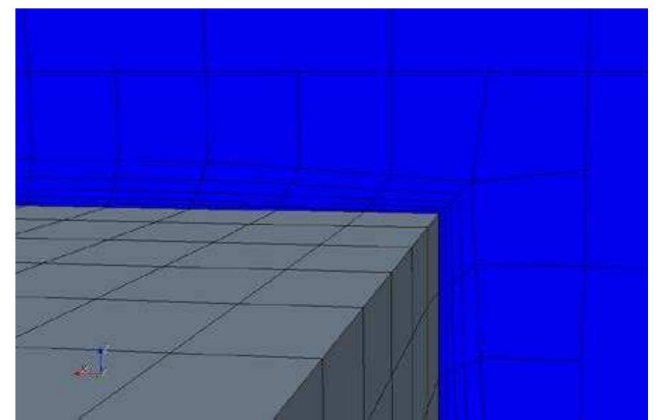 Prism layer mesh on the symmetry plane at the stern of the