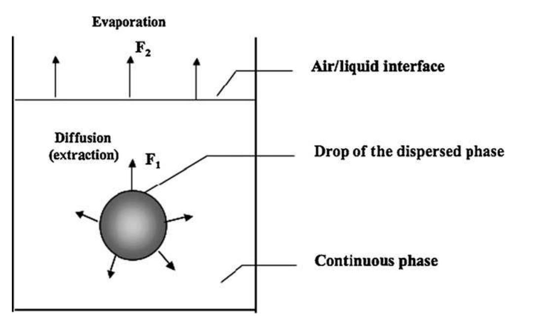 Schema of solvent diffusion and evaporation steps. stage a: