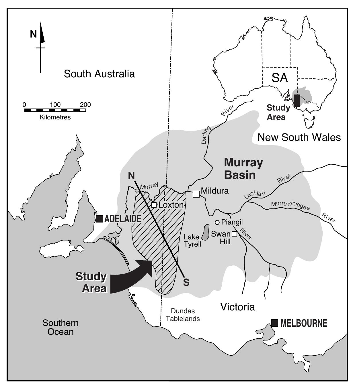 Location map of the murray basin and the study area. also