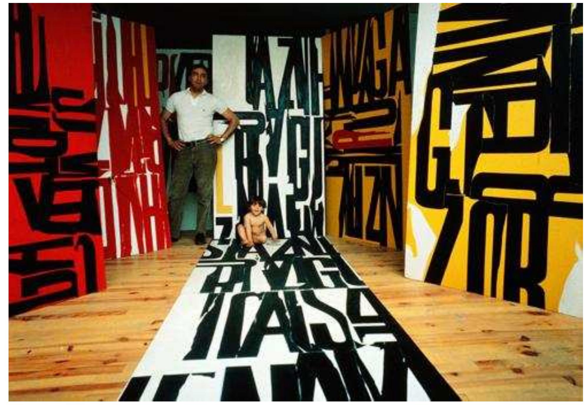 William klein in his studio with son pierre, two years old,