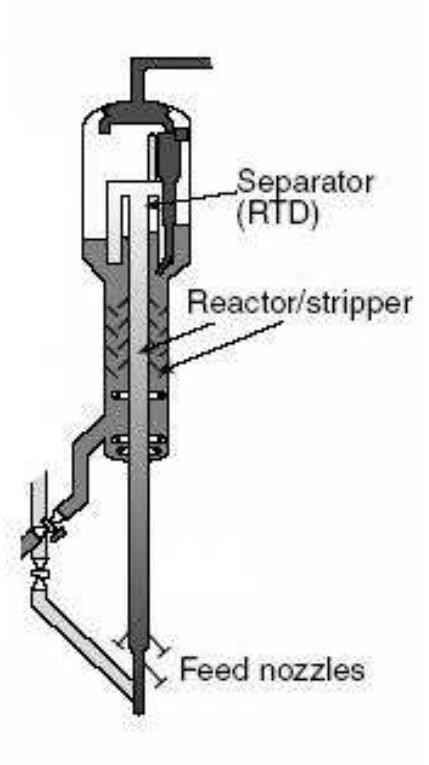Shows a typical scheme of a riser reactor in an industrial