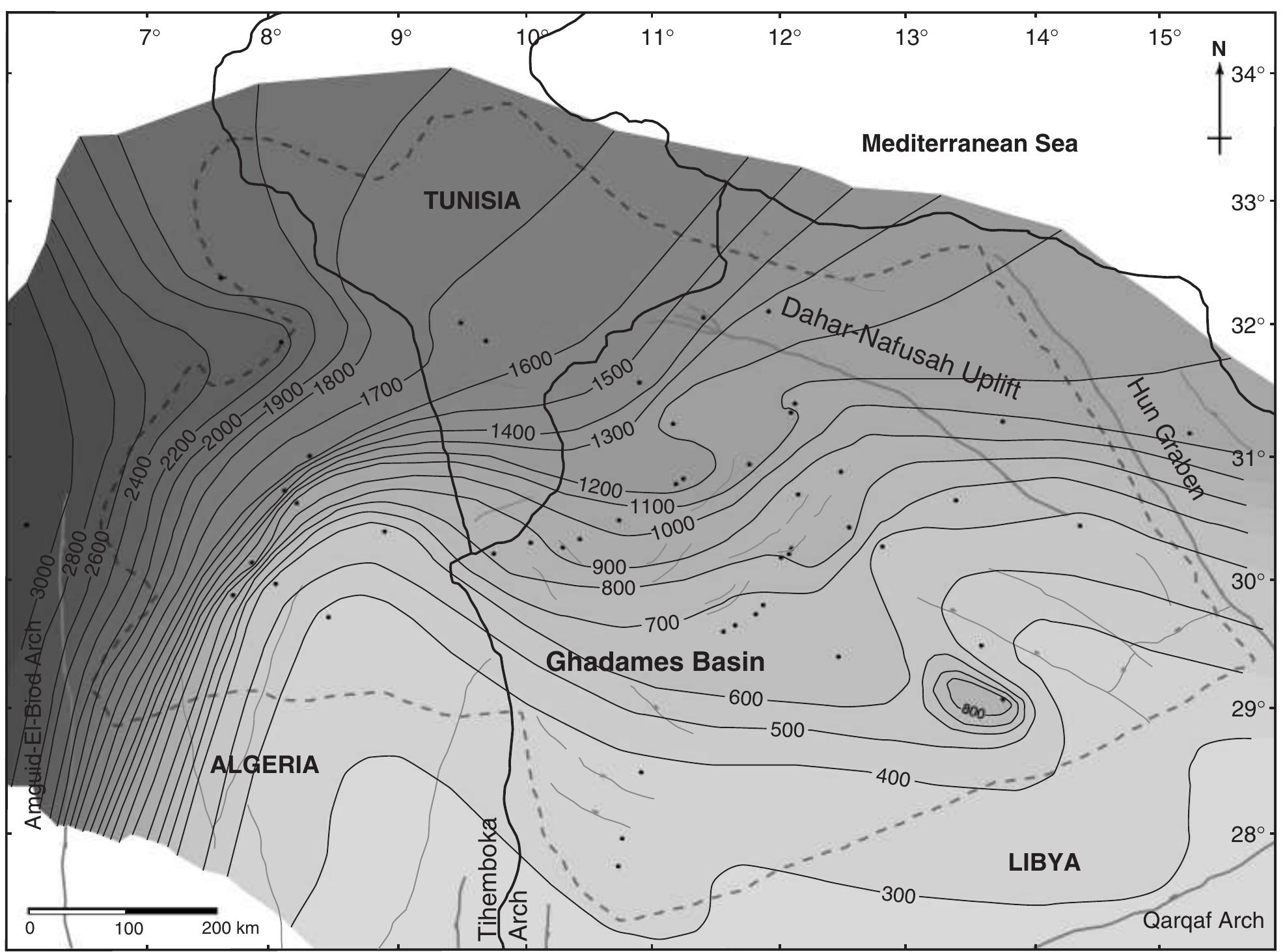Hercynian erosion map based on comparison of isopach and