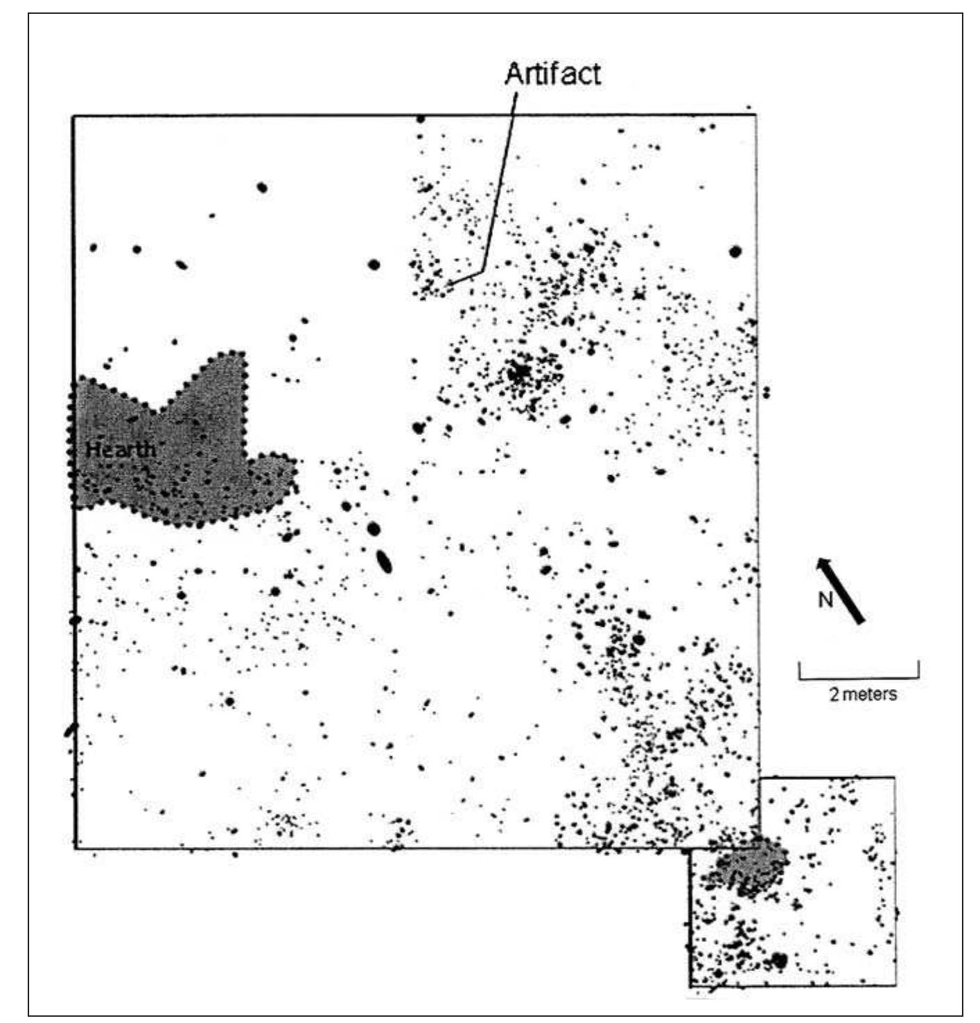 Map of excavation block with artifacts in situ. the