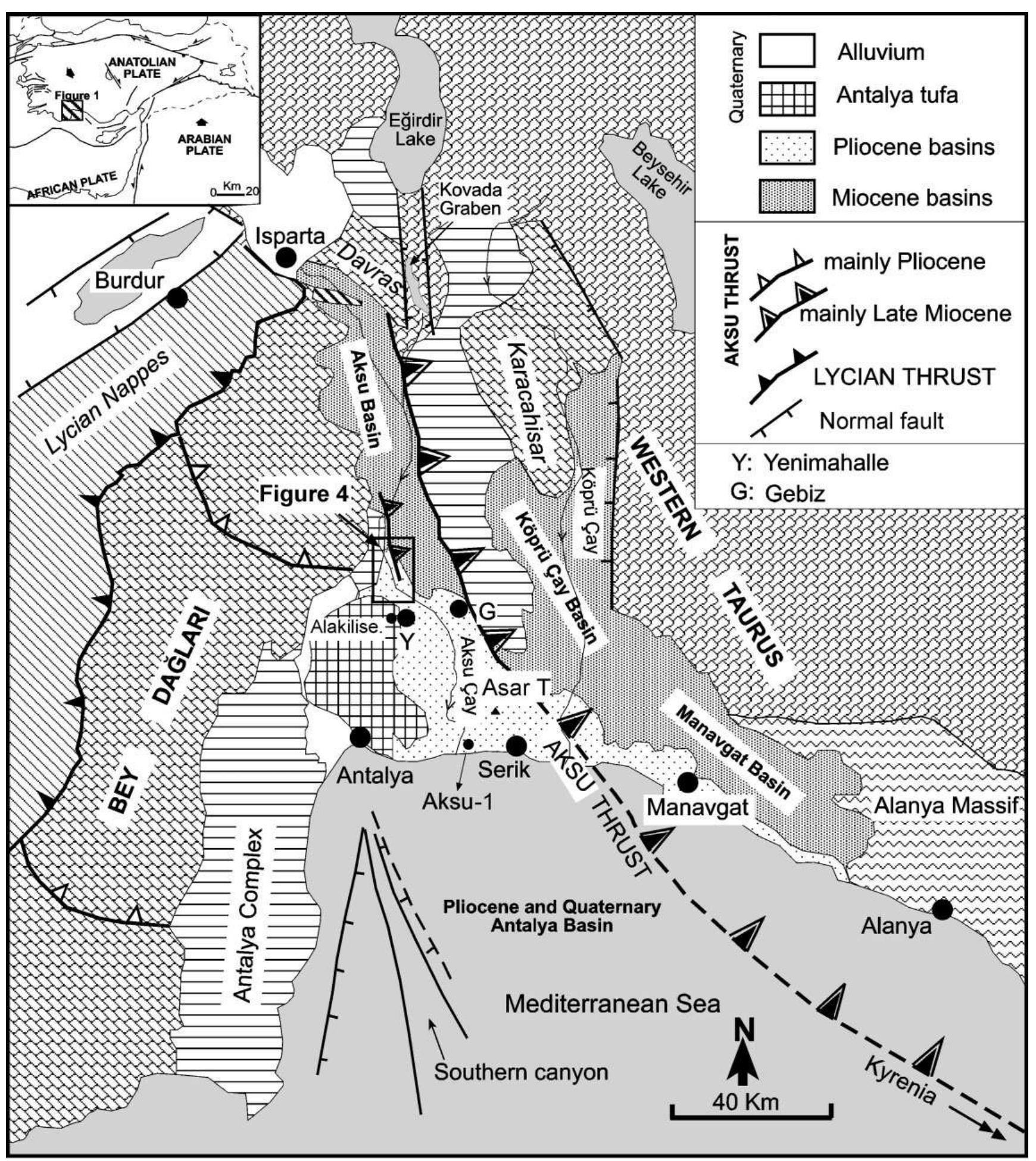 Structural sketch map of the isparta angle summarizing the