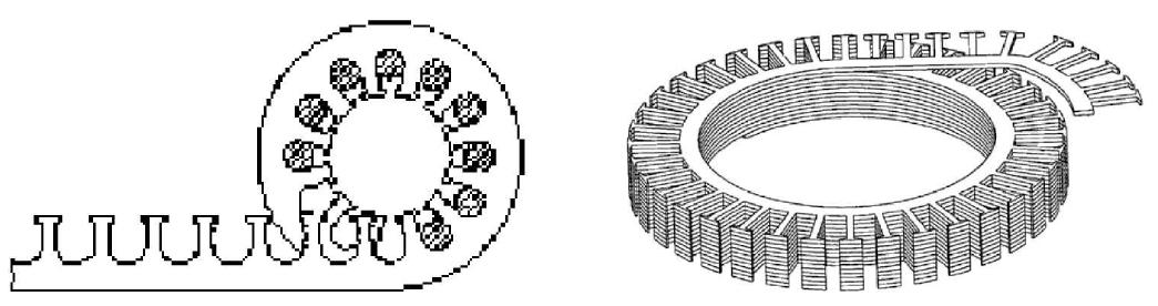 Spiral-laminated stator cores, examples of an outer stator