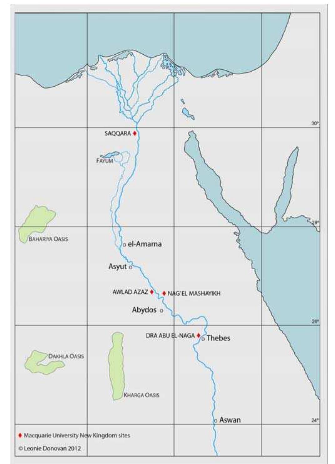 Map of egypt showing macquarie new kingdom sites (drawing l.