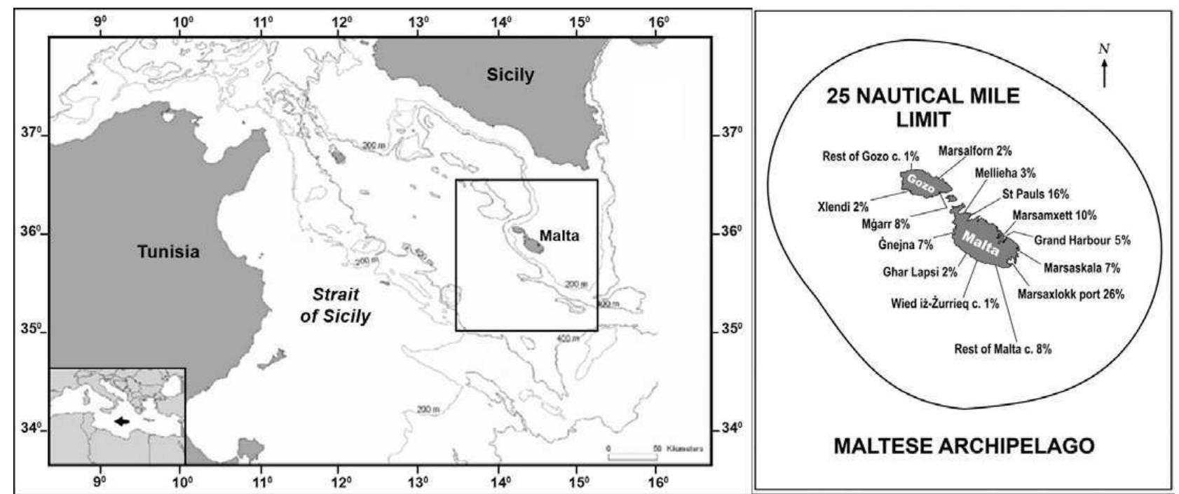 Map of the study area, showing the location the maltese